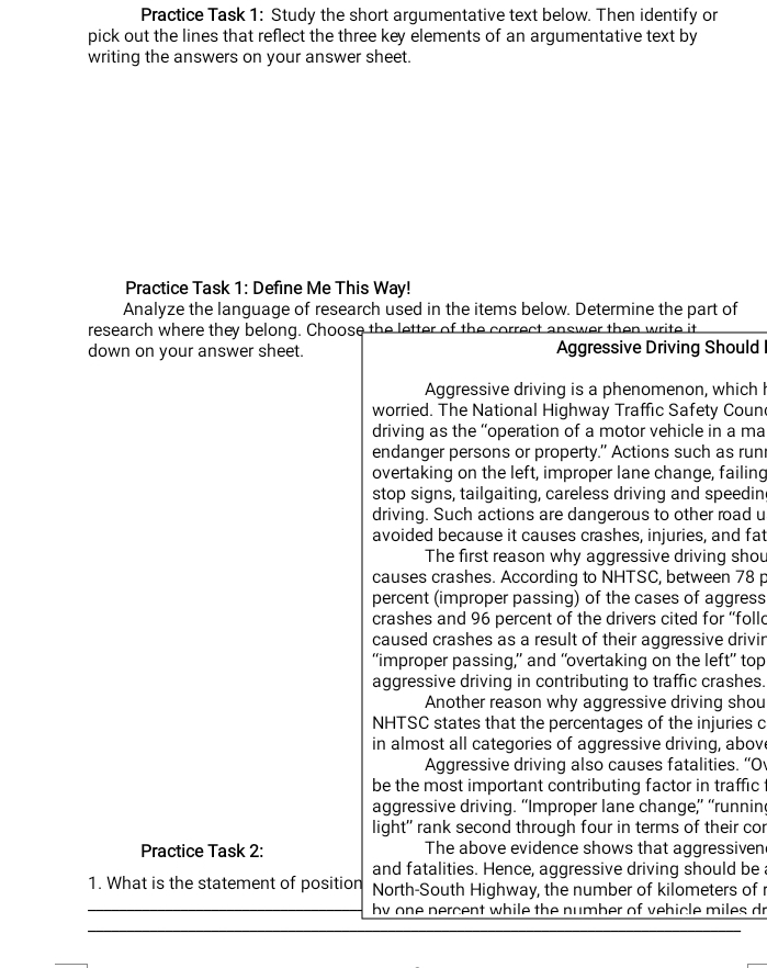 Solved: Practice Task 1: Study the short argumentative text below. Then ...