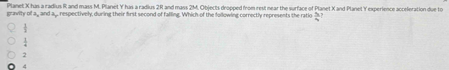 Solved: Planet X has a radius R and mass M. Planet Y has a radius 2R ...