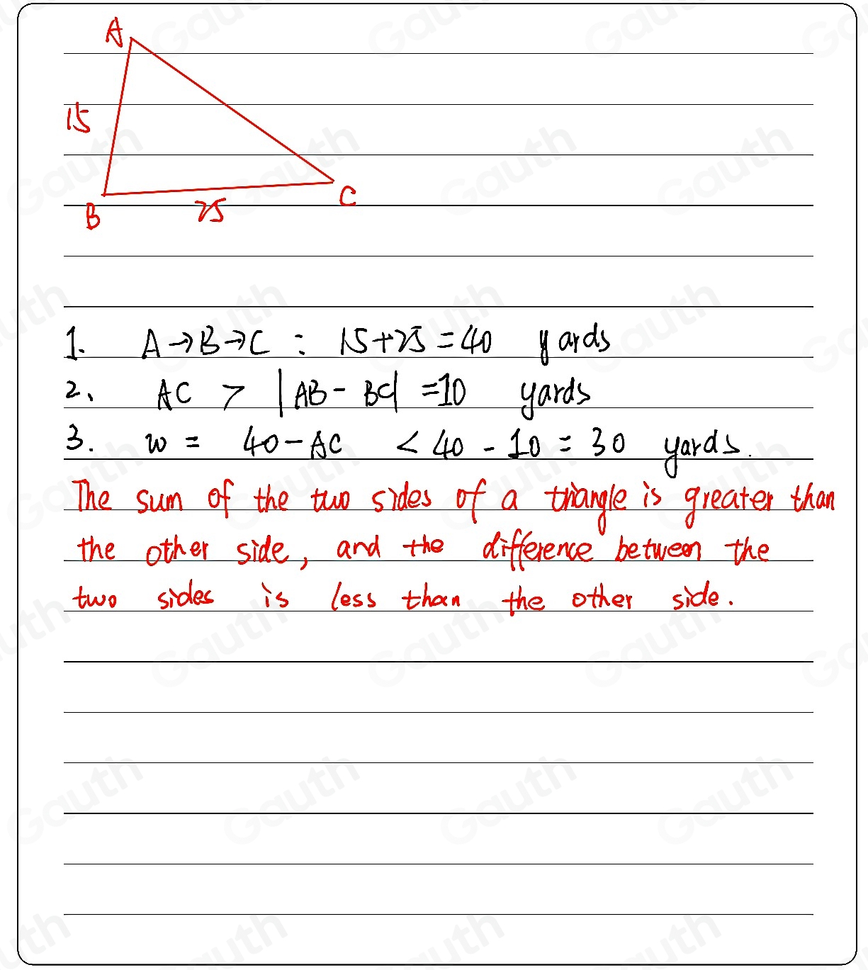 Solved: Points A, B, and C, form a triangle. The distance between point A and point B is 15 ...