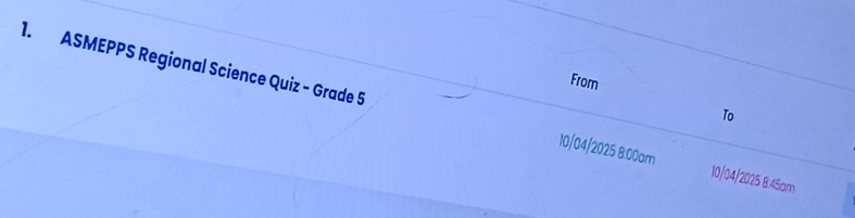 Solved: From 1. ASMEPPS Regional Science Quiz - Grade 5 10/04/2025 8 ...