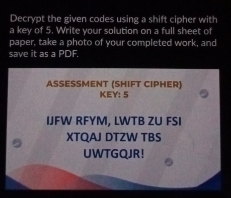 Solved: Decrypt the given codes using a shift cipher with a key of 5. Write your solution on a ...