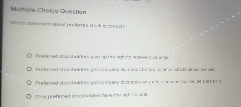 Solved: Question Which statement about preferred stock is correct ...