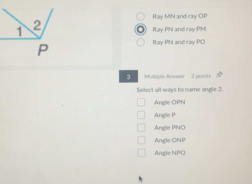 Solved: Ray MN and ray OP Ray PN and ray PM Ray PN and ray PO 3 ...