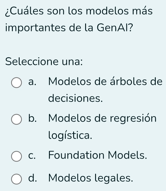 Resuelto:¿Cuáles son los modelos más importantes de la GenAI ...