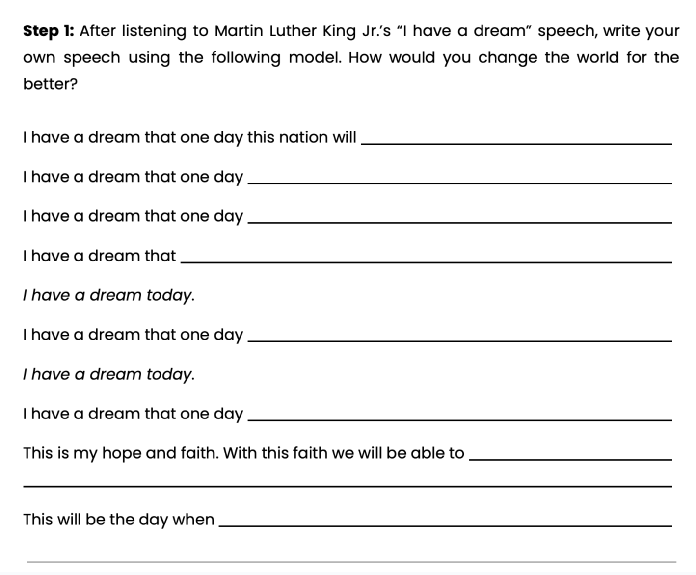 Solved: After listening to Martin Luther King Jr.’s “I have a dream ...