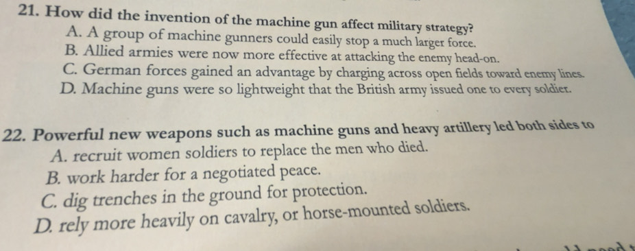Solved: How did the invention of the machine gun affect military ...