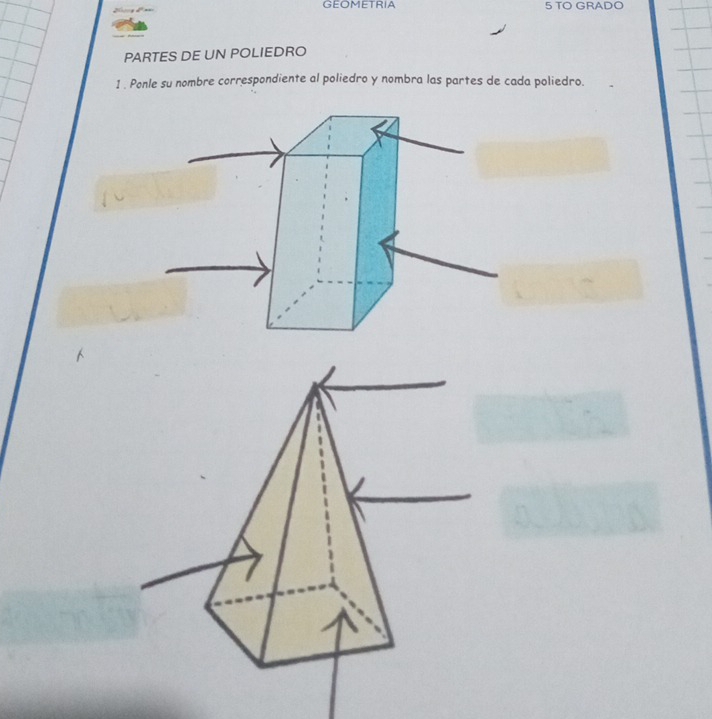Resuelto:GEOMETRIA 5 TO GRADO PARTES DE UN POLIEDRO 1 . Ponle su nombre ...