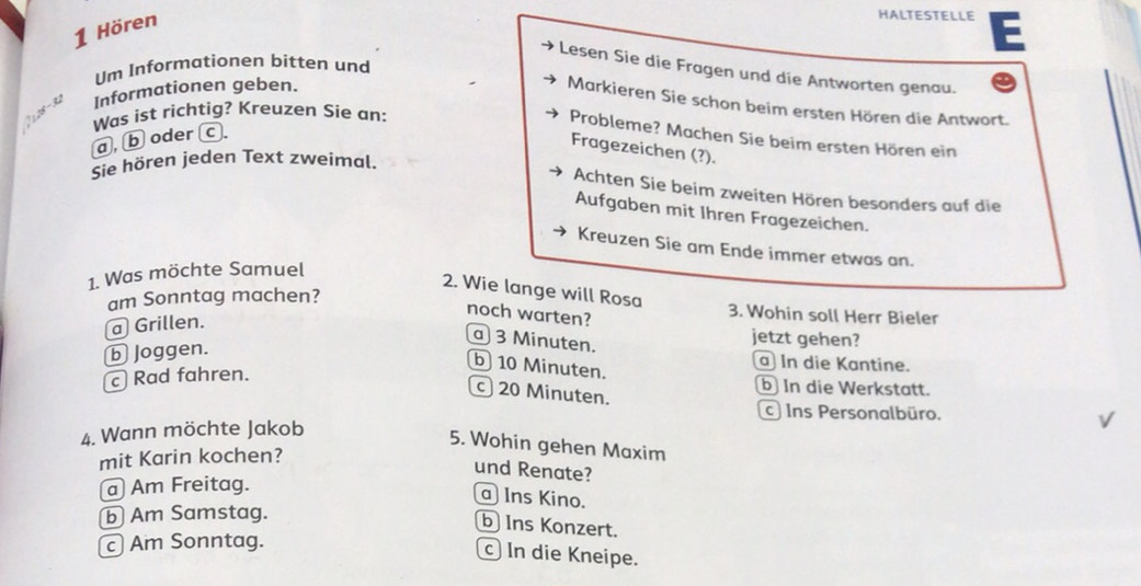 Gelöst:Hören HALTESTELLE Um Informationen bitten und Lesen Sie die ...