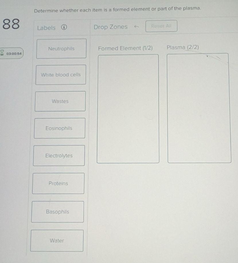 Solved: Determine whether each item is a formed element or part of the plasma. 88 Labels (i Drop ...