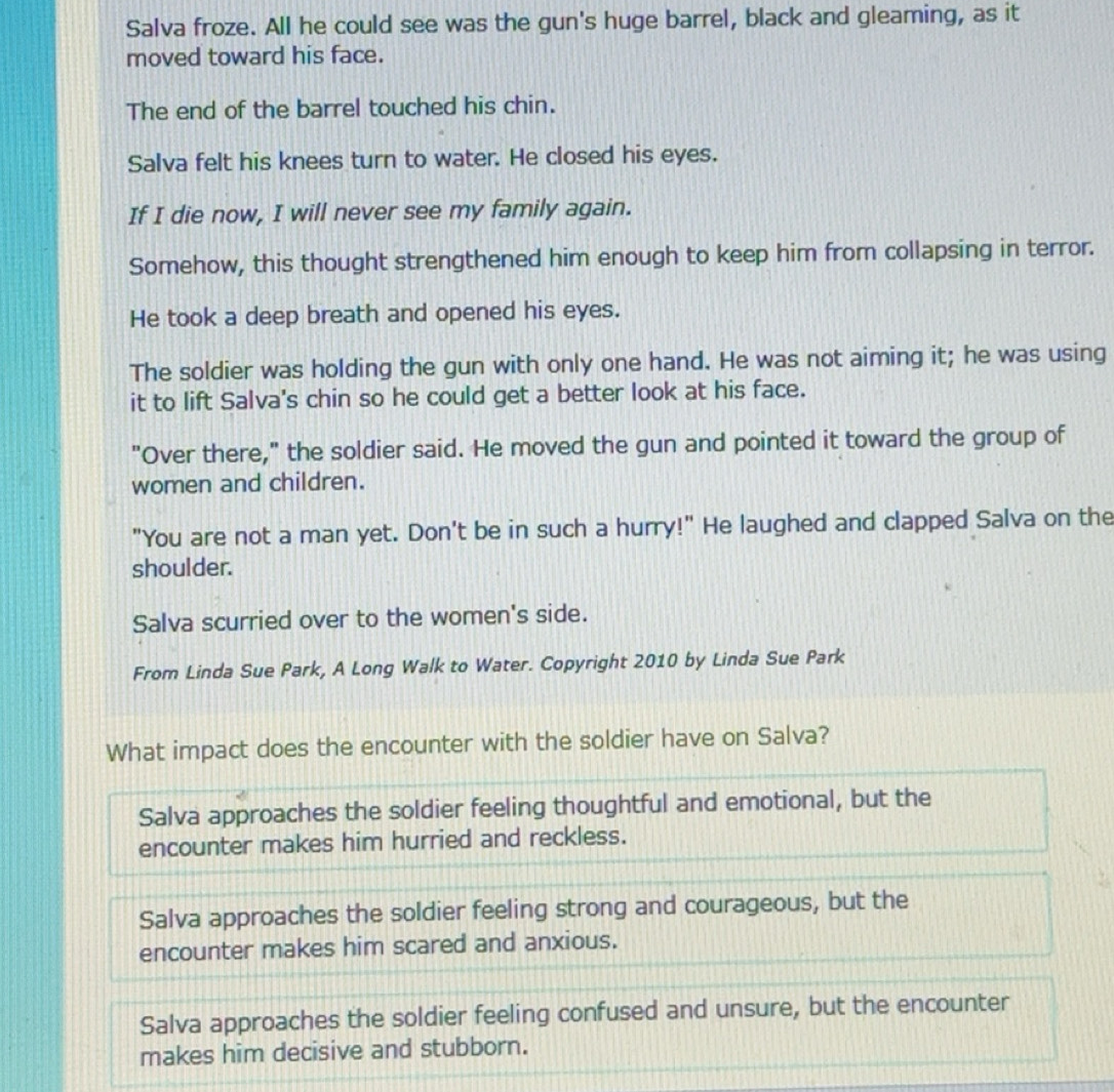 Gelöst:Salva froze. All he could see was the gun's huge barrel, black ...