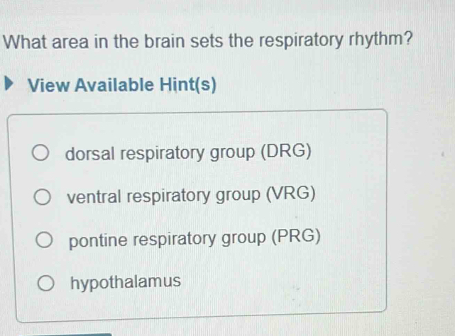 Solved: What area in the brain sets the respiratory rhythm? View ...