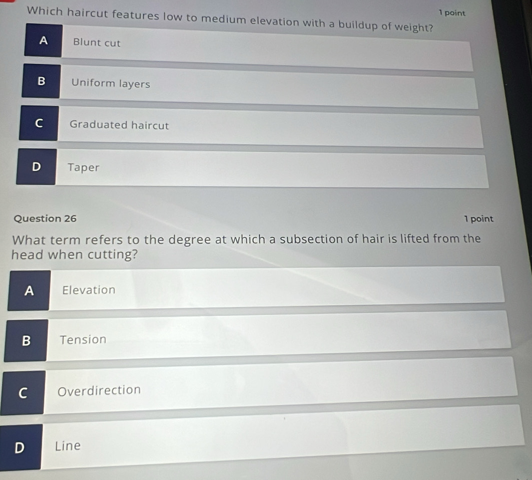 Solved: Which haircut features low to medium elevation with a buildup ...