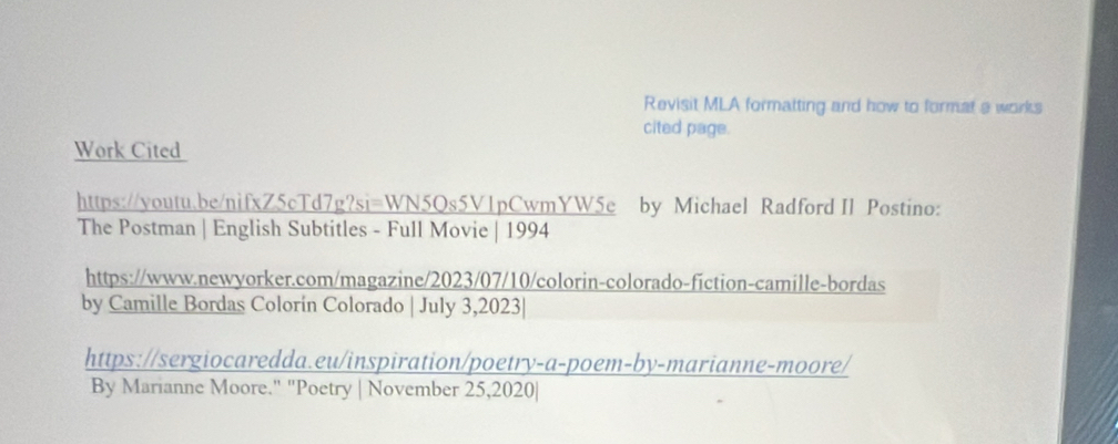 Solved: Revisit MLA formatting and how to format a works cited page ...