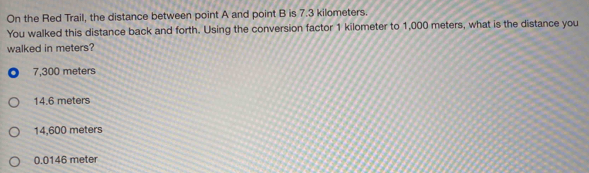 Solved: On the Red Trail, the distance between point A and point B is 7 ...