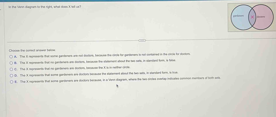 Solved: In the Venn diagram to the right, what does X tell us? Choose ...