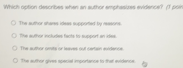 Solved: Which option describes when an author emphasizes evidence? (1 ...