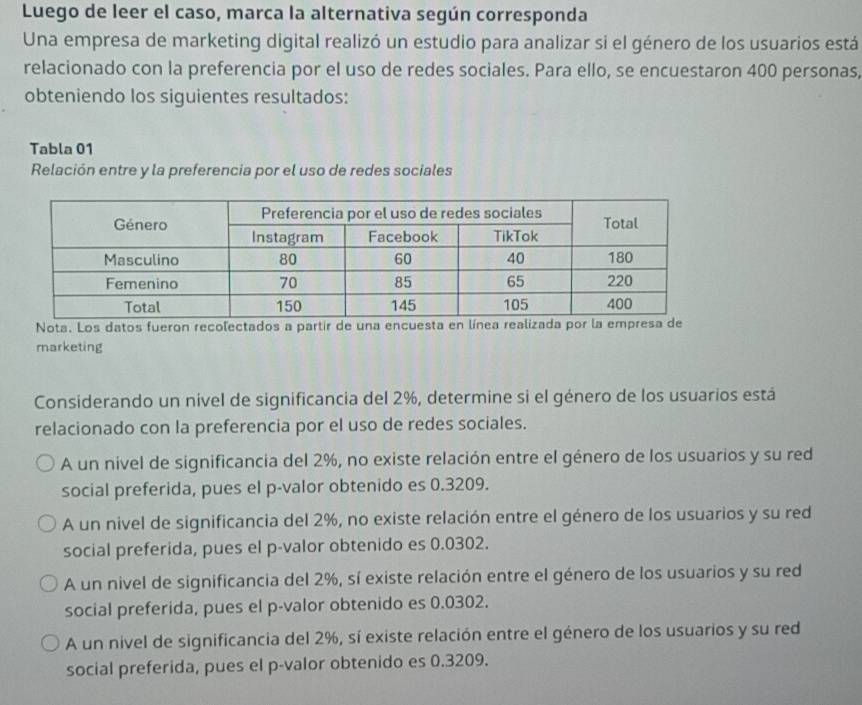 Resuelto:Luego de leer el caso, marca la alternativa según corresponda ...