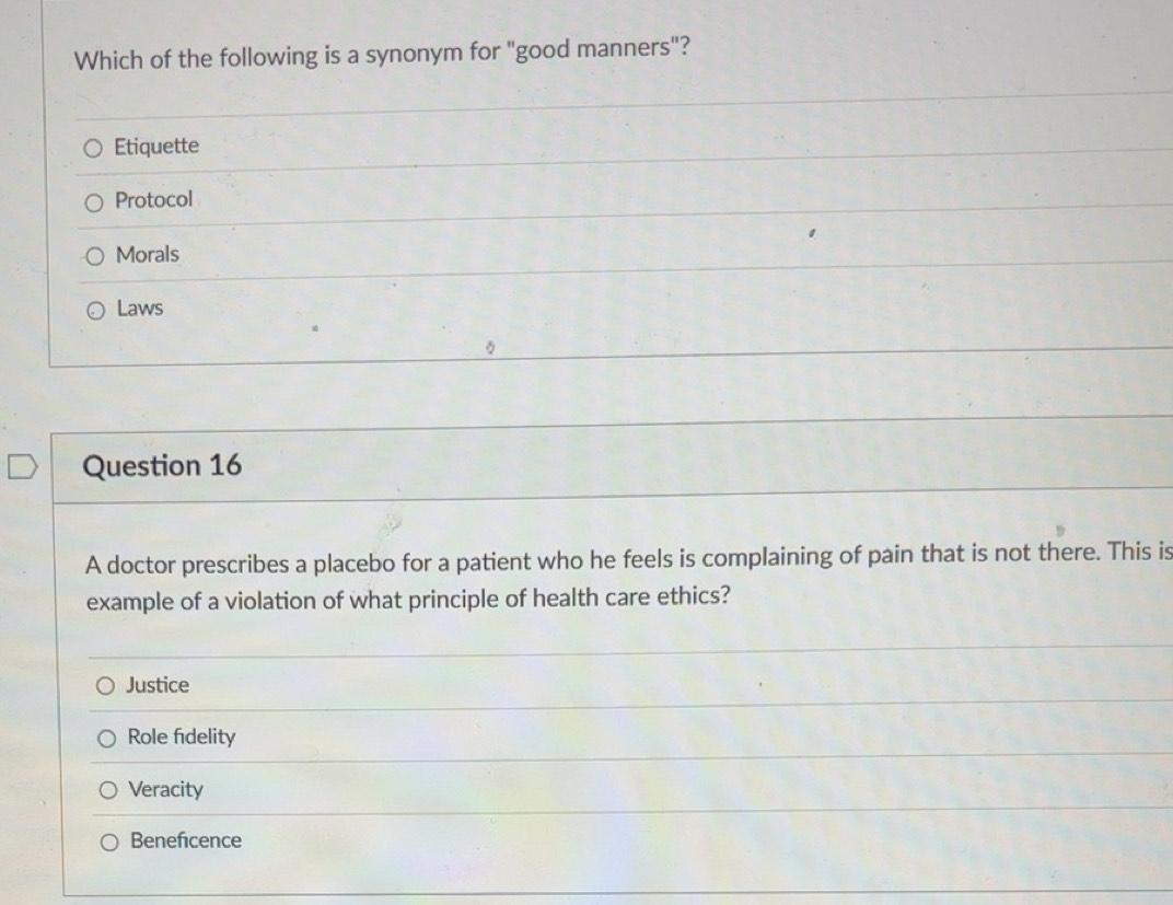 Solved: Which of the following is a synonym for "good manners ...