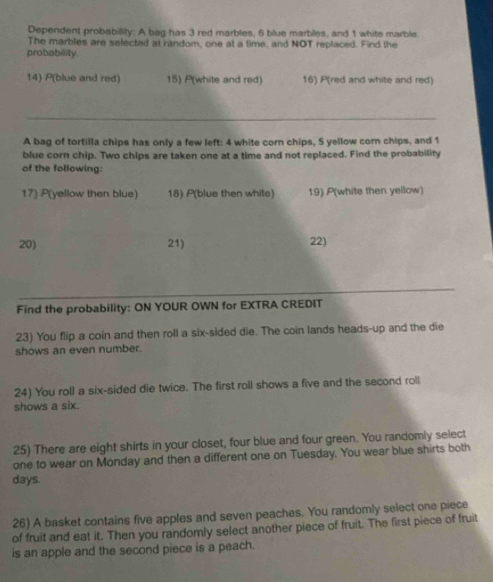 Solved: Dependent probability: A bag has 3 red marbles, 6 blue marbles ...
