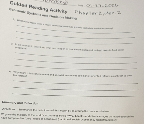 Solved: DATE Guided Reading Activity_ Economic Systems and Decision ...