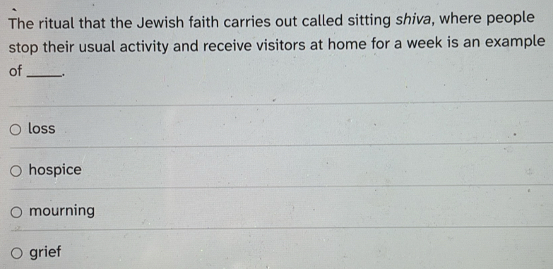 Solved: The ritual that the Jewish faith carries out called sitting ...