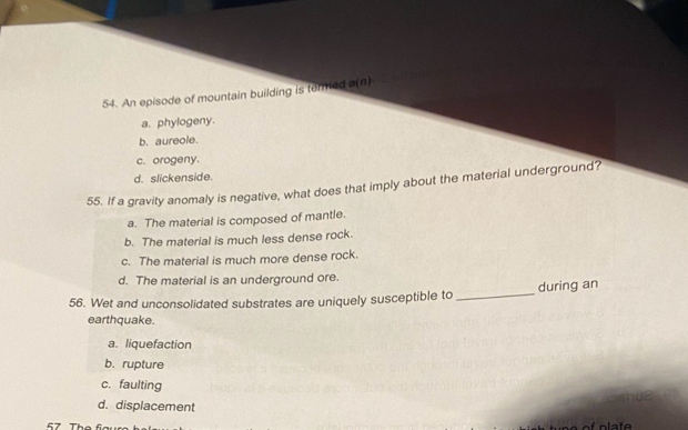 Solved: An episode of mountain building is termed a(n) a. phylogeny. b ...