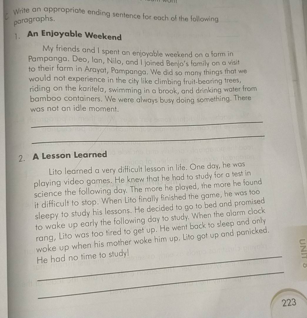 Solved: Write an appropriate ending sentence for each of the following ...