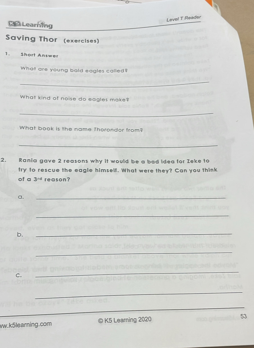 Solved: Level T Reader KS Learing Saving Thor (exercises) 1. Short ...