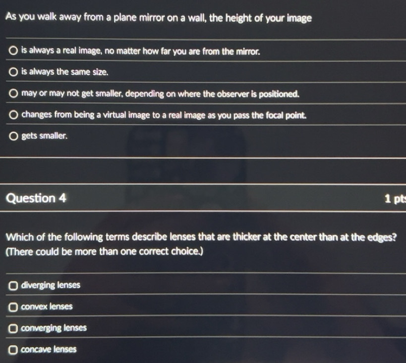 Solved: As you walk away from a plane mirror on a wall, the height of ...