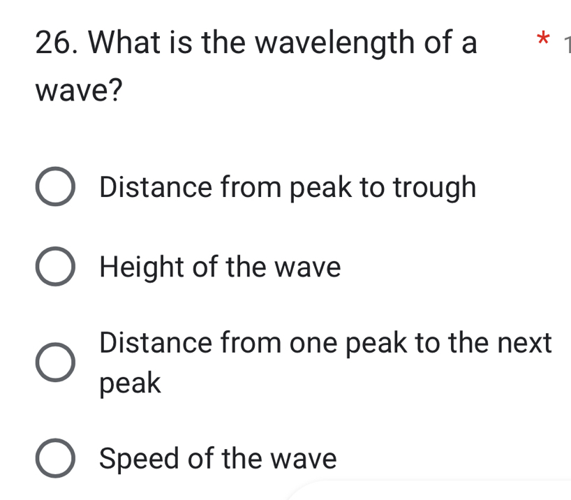 Solved: What is the wavelength of a €£ * wave? Distance from peak to ...