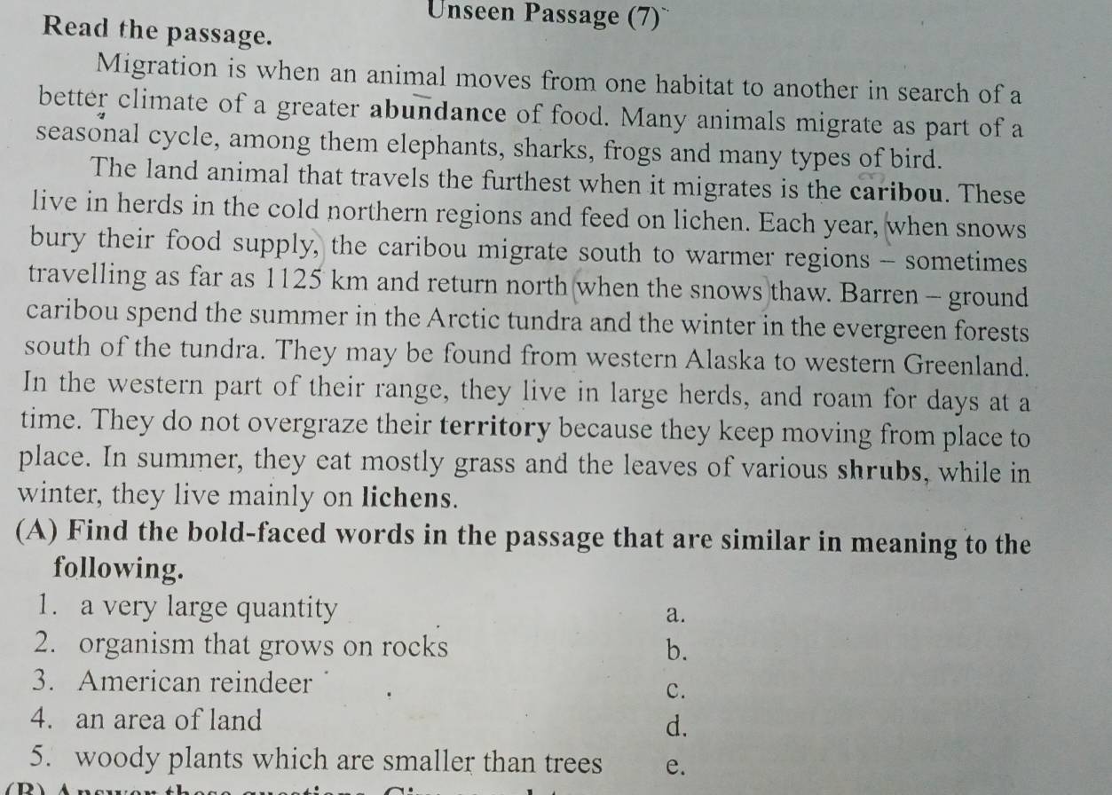 Solved: Unseen Passage (7) Read the passage. Migration is when an ...
