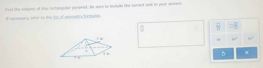 Solved: Find the volume of this rectangular pyramid. Be sure to include ...