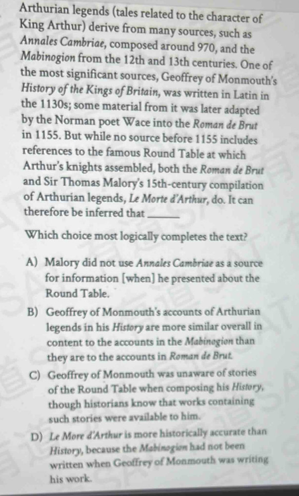 Solved: Arthurian legends (tales related to the character of King ...