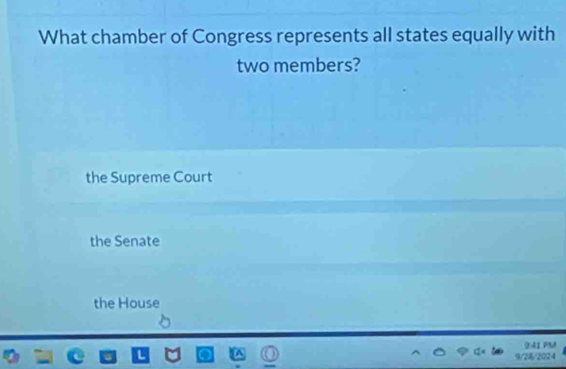 Solved: What chamber of Congress represents all states equally with two ...