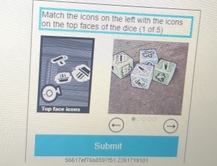 Solved: Match the icons on the left with the icons on the top faces of the dice (1 of 5) Top fac ...