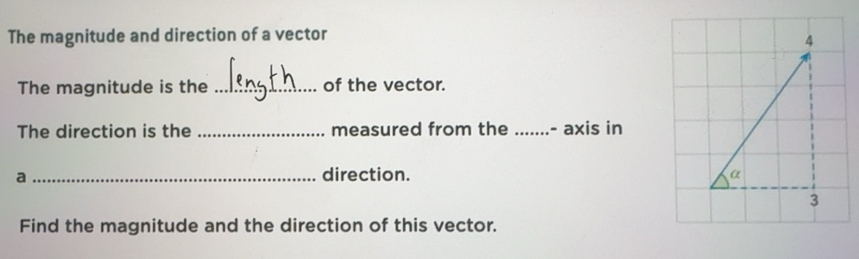 Gelöst:The magnitude and direction of a vector The magnitude is the _of ...