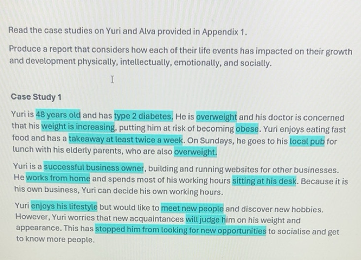 Solved: Read the case studies on Yuri and Alva provided in Appendix 1 ...