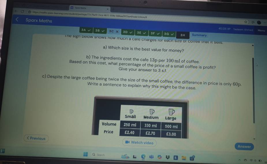 Solved: Sevce Martis https://maths.spars-learning.com/student/package ...
