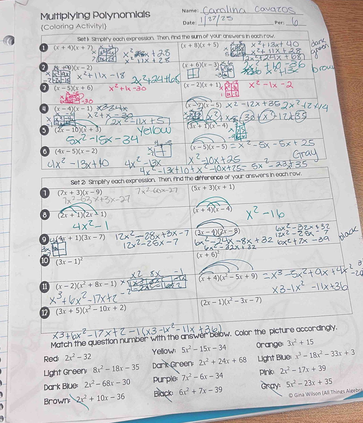 Solved: Multiplying Polynomials Name:_ Coloring Activity! Date:_ Per ...