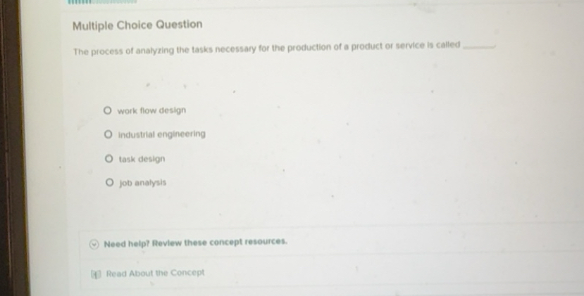 Solved: Question The process of analyzing the tasks necessary for the ...