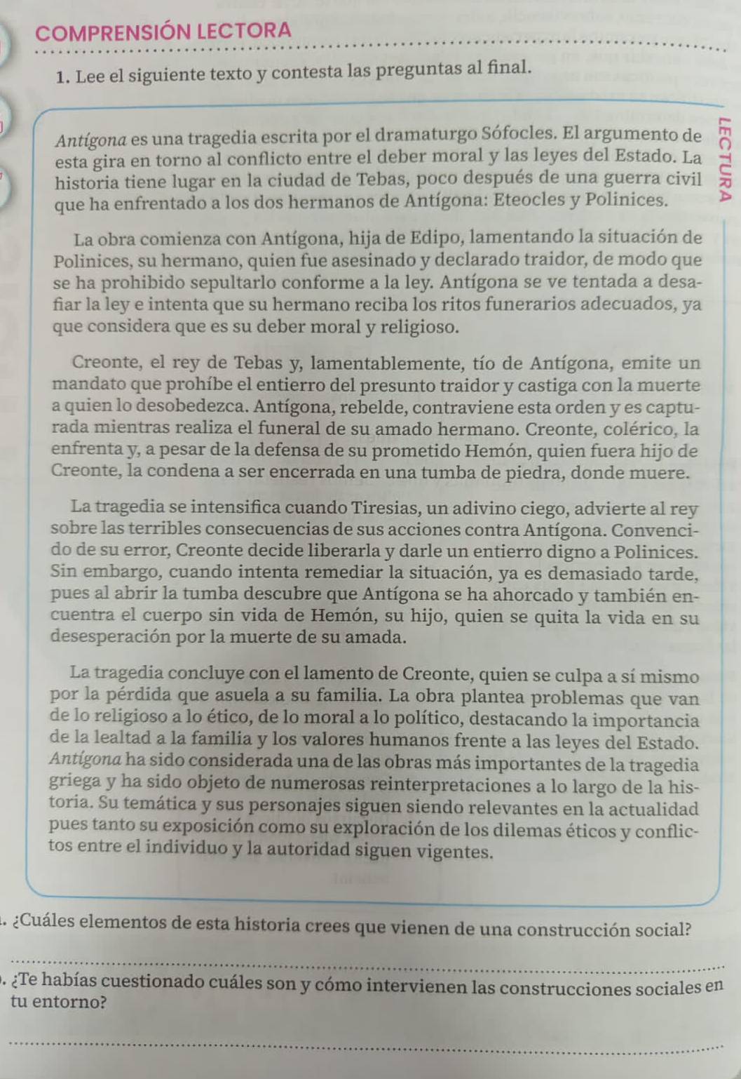 Resuelto:COMPRENSIÓN LECTORA 1. Lee el siguiente texto y contesta las ...