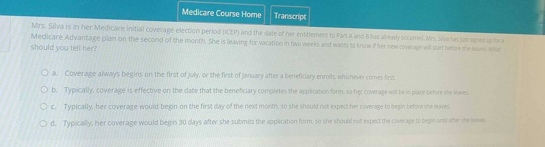 Solved: Medicare Course Home Transcript Mrs. Silva is in her Medicare ...