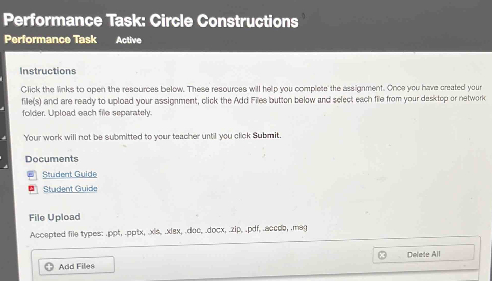 Solved: Performance Task: Circle Constructions Performance Task Active Instructions Click the l ...