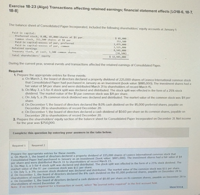 Solved: (Algo) Transactions affecting retained earnings; financial ...
