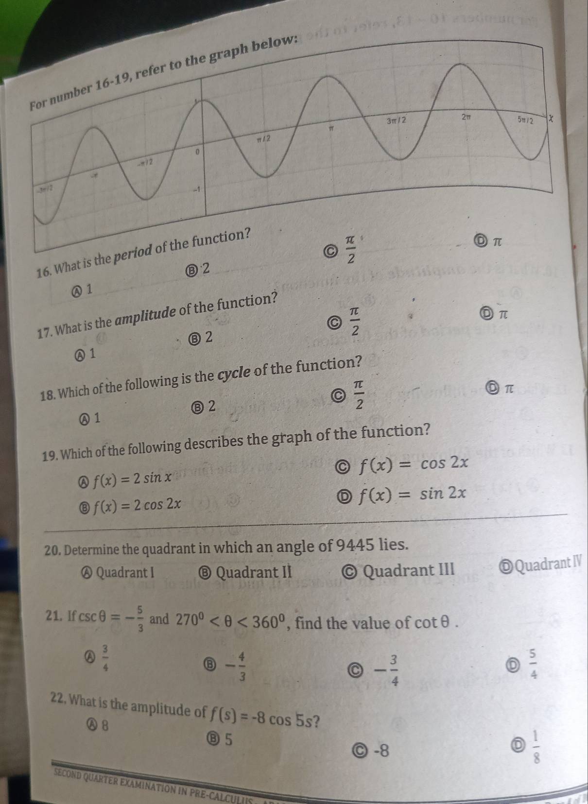 Solved: What is the peri ⑧2 Ⓐ1 Ⓓπ 17. What is the amplitude of the ...