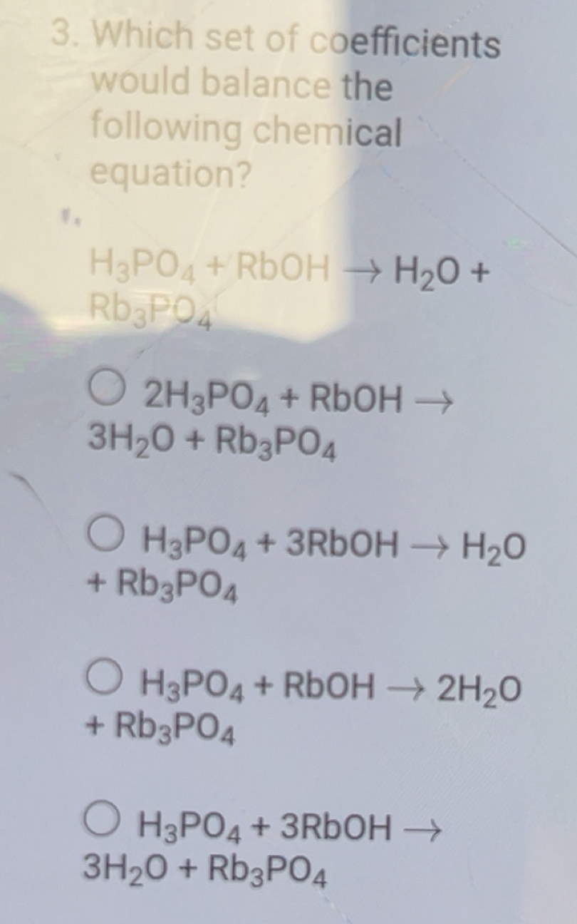 Solved: Which set of coefficients would balance the following chemical ...