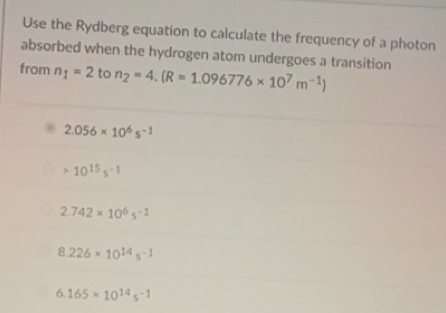 Solved: Use the Rydberg equation to calculate the frequency of a photon ...