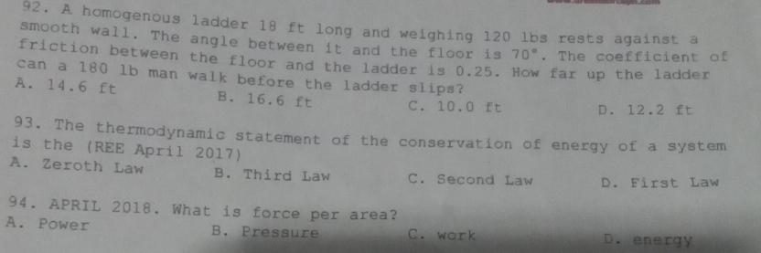 Solved: A homogenous ladder 18 ft long and weighing 120 lbs rests ...