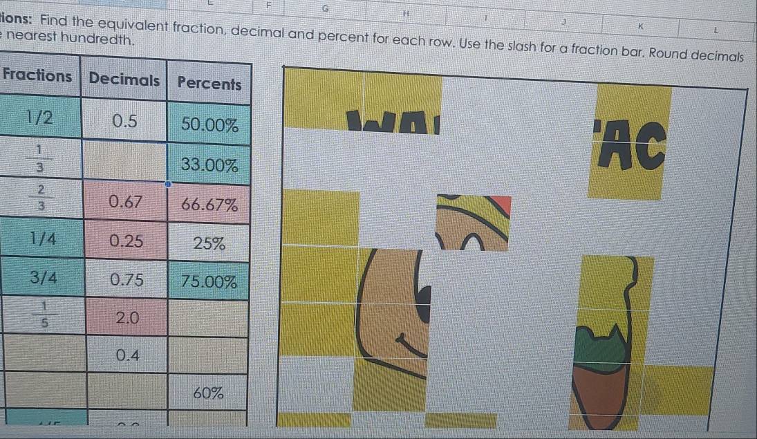 Solved: tions: Find the equivalent fraction, decimal and percent for ...