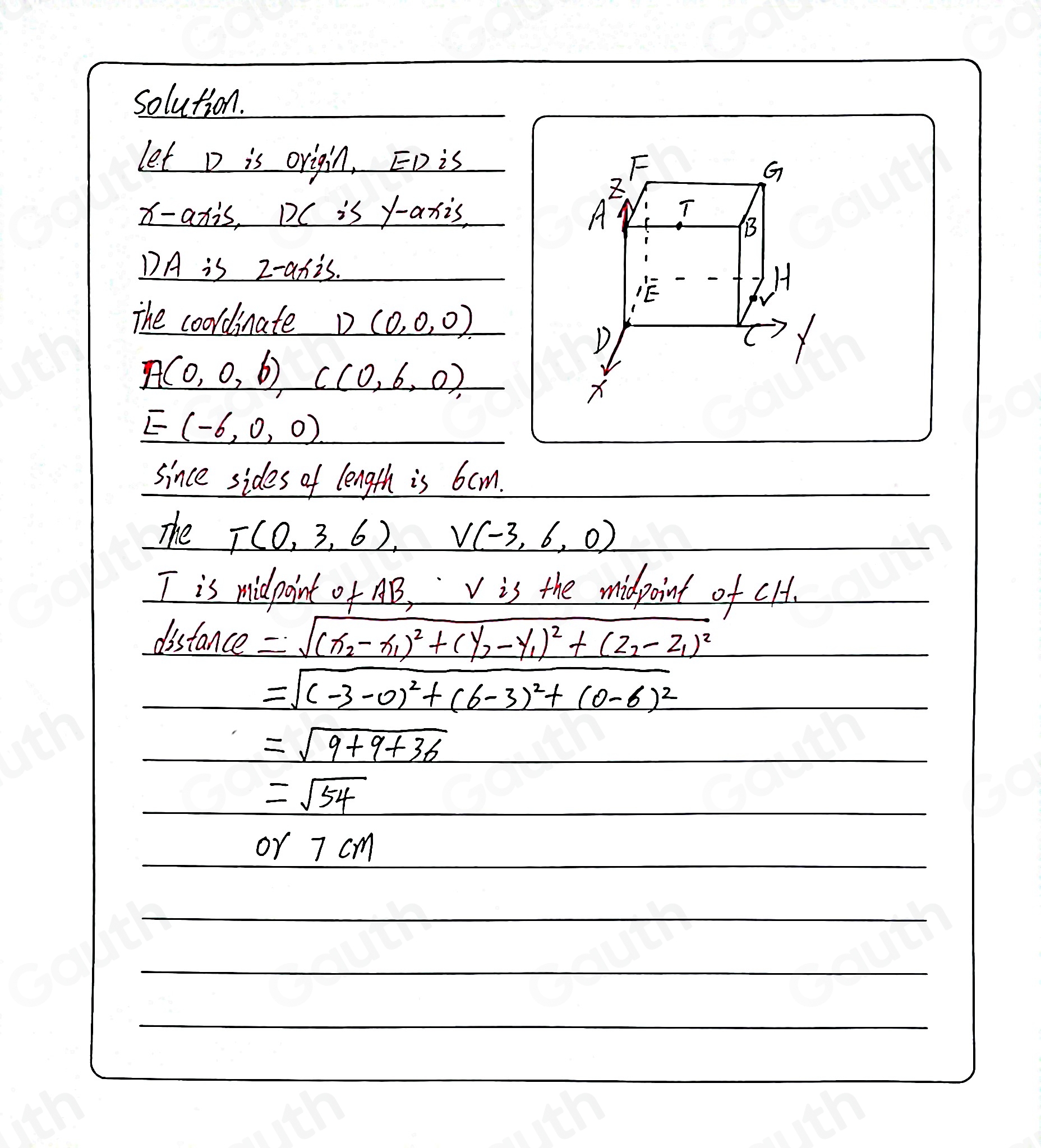 Solved: The diagram shows a cube ABCDEFGH with sides of length 6 cm ...